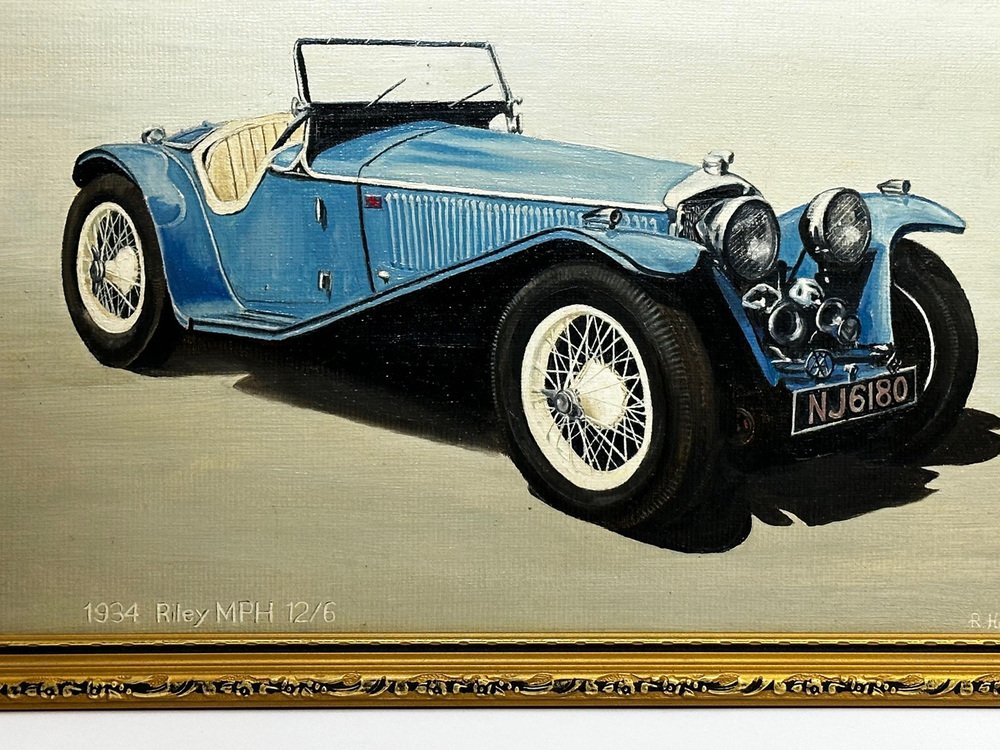 Classic Automobile Riley MPH 12/6 Racing Blue Car, Oil Painting for ...