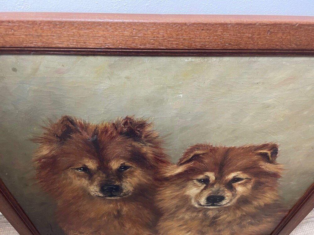 French Artist, Chinese Chow Chow Dogs Ting & Ching, 19th Century, Oil Painting for sale at Pamono