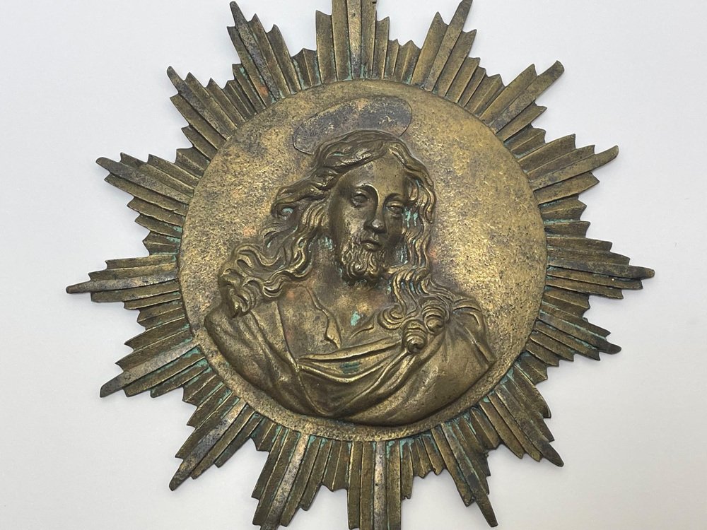 French Brass Religious Jesus Sunburst Icon for sale at Pamono