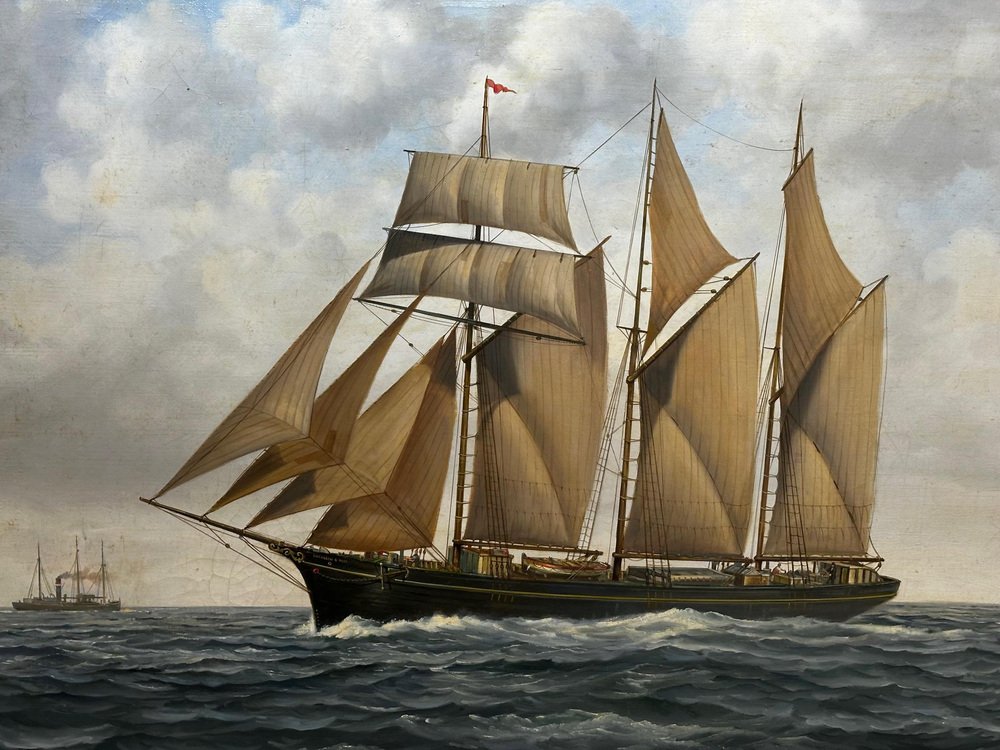 John L Chapman, British Seascape Schooner Sailing Ship Kathleen & May ...