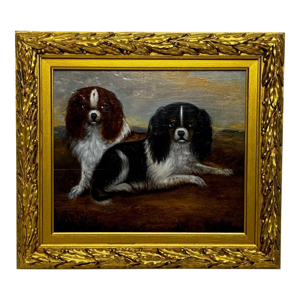 Portrait of King Charles Spaniel Dogs, 19th Century, Oil Painting ...
