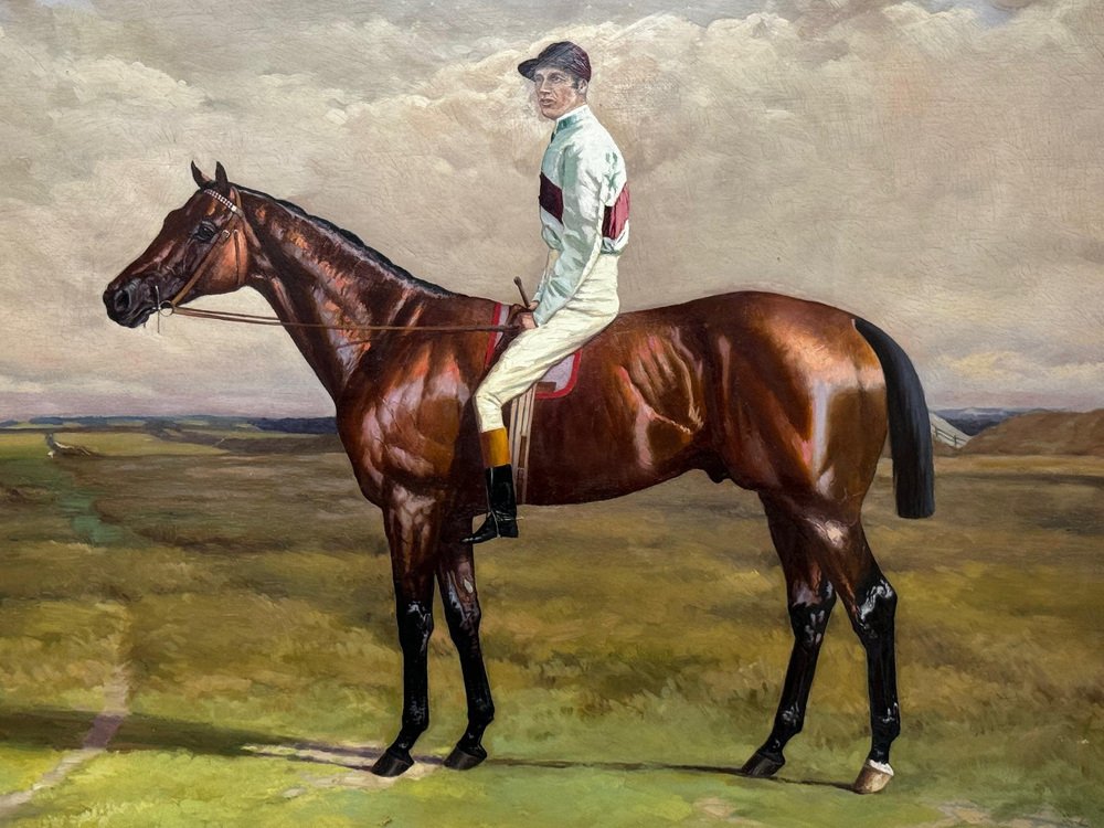 Melton Bay Hunter Race Horse with Jockey Fred Archer, 19th Century, Oil ...
