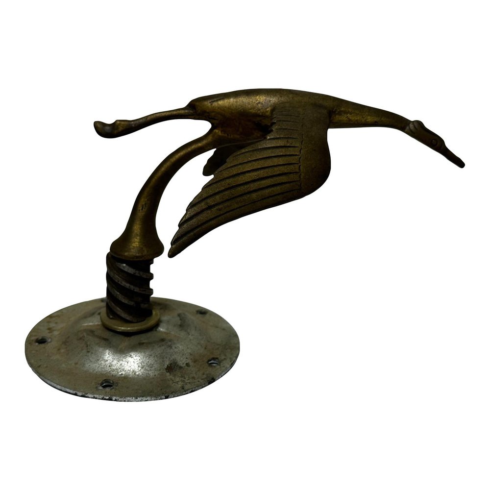British Art Deco Flying Stork Car Mascot Figurine in Brass, 1930s for ...