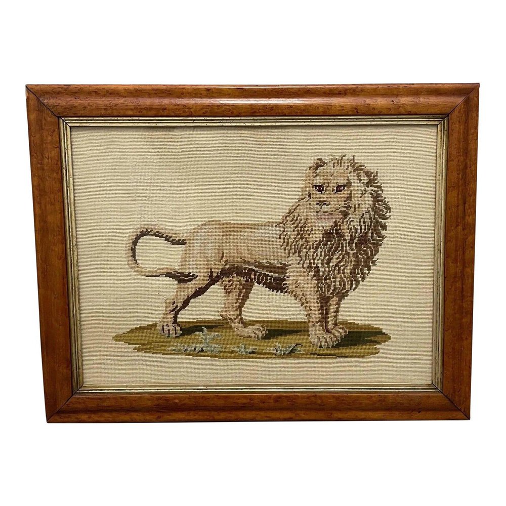 British Victorian Artist, Lion Tapestry, 19th Century, Wool, Framed for ...