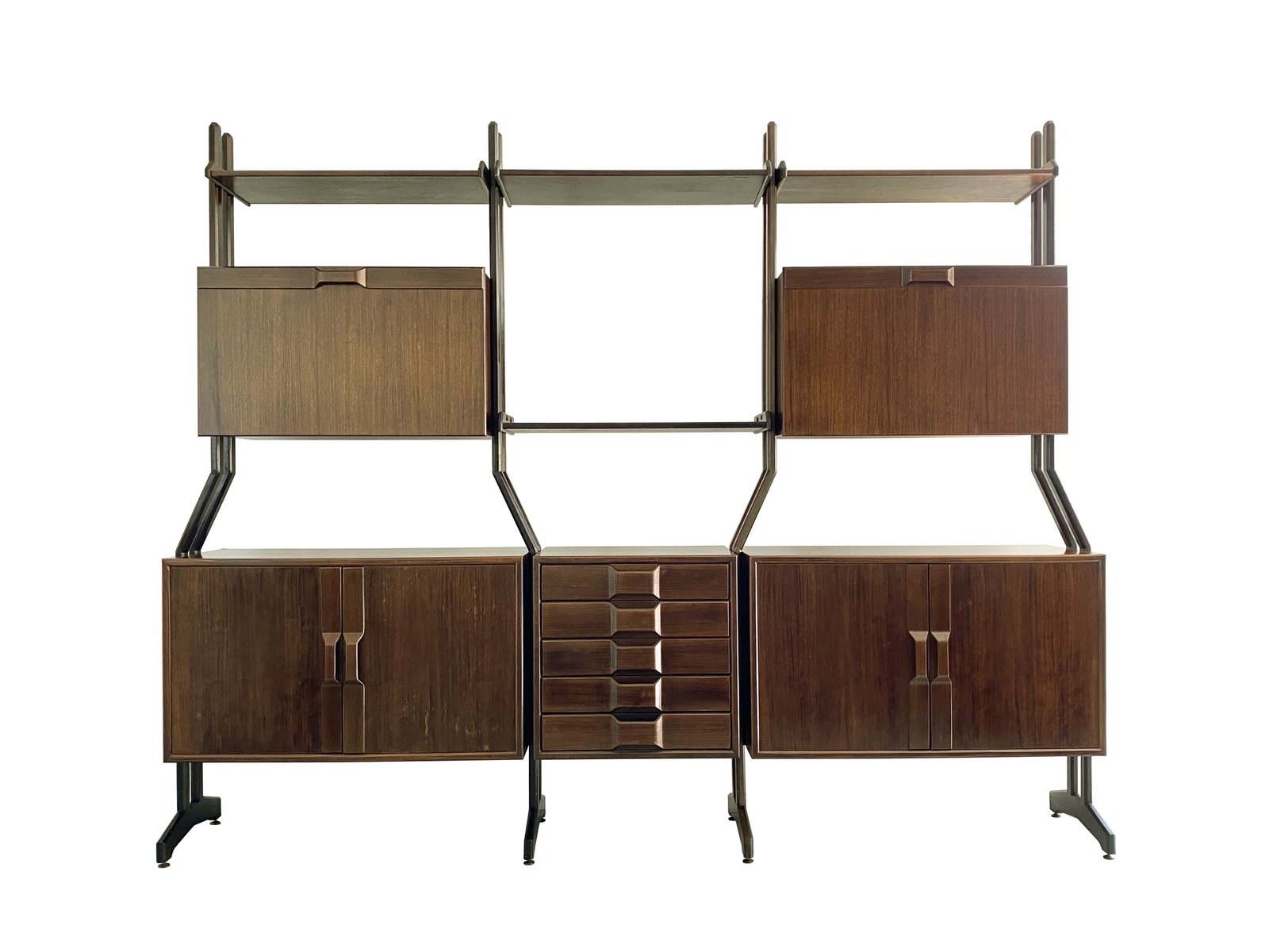 Mid-Century Italian Modern Free-Standing Bookshelf in Wood & Brass ...