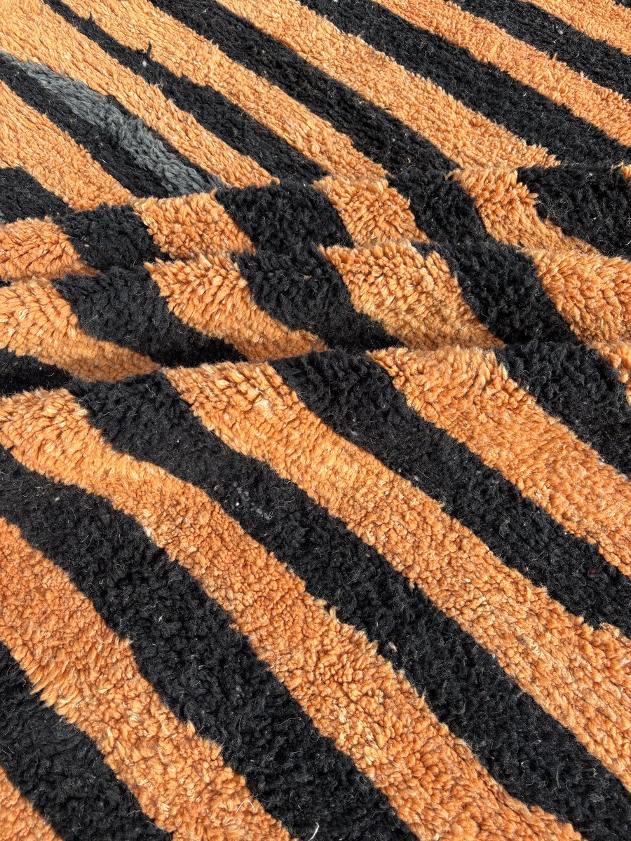 Moroccan Rug with Black and Orange Stripes, 1990s for sale at Pamono