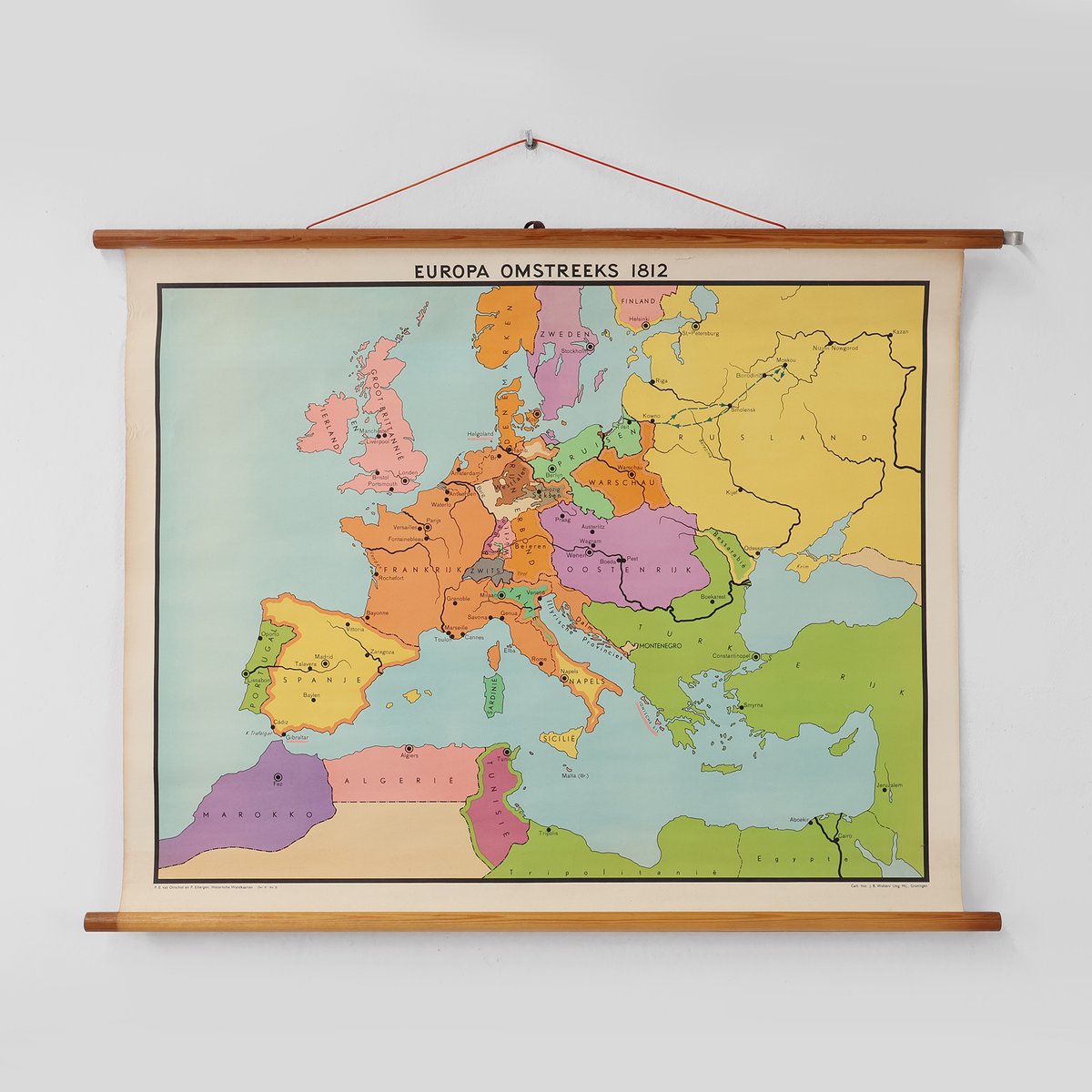 Vintage Historical Wall Map of Europe Around 1812, Belgium, 1950s for ...