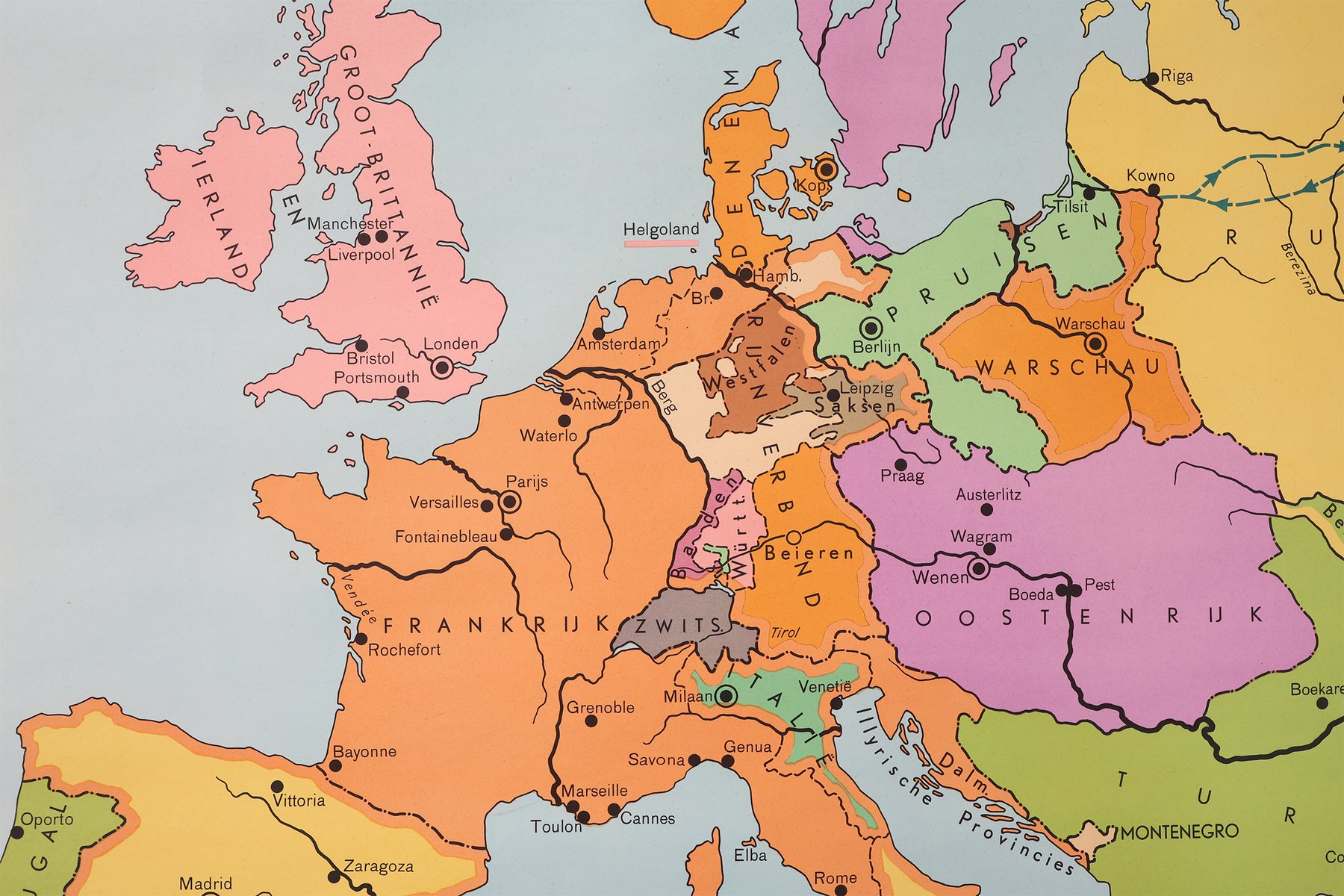 Vintage Historical Wall Map of Europe Around 1812, Belgium, 1950s for ...