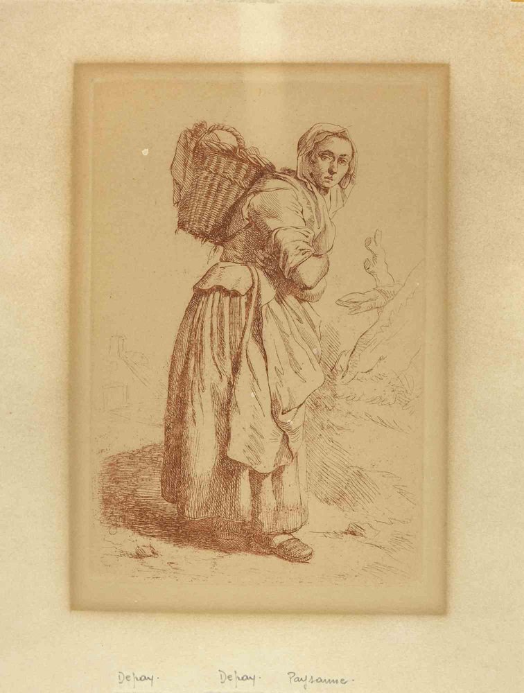 Johannes Pieter De Frey, Village Woman Carrying a Basket, Etching, 19th ...