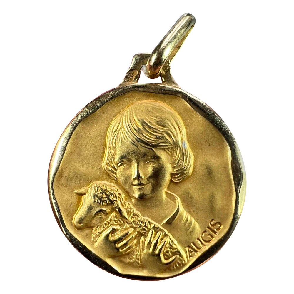French 18 Karat Yellow Gold Saint John the Baptist Lamb Medal Pendant by Augis, 1950s for sale ...