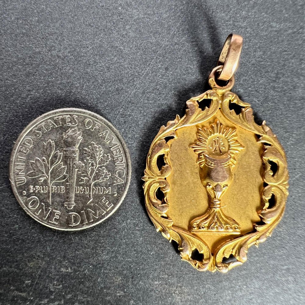 French First Communion Chalice Ihs 18k Yellow Rose Gold Charm Pendant ...