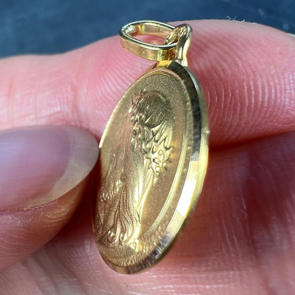 French 18k Yellow Gold Jesus Christ Crown of Thorns Medal Charm Pendant ...