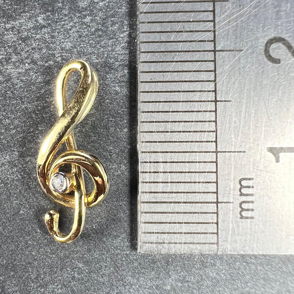 French Music Treble Clef Diamond 18k Yellow Gold Charm Medal Pendant ...