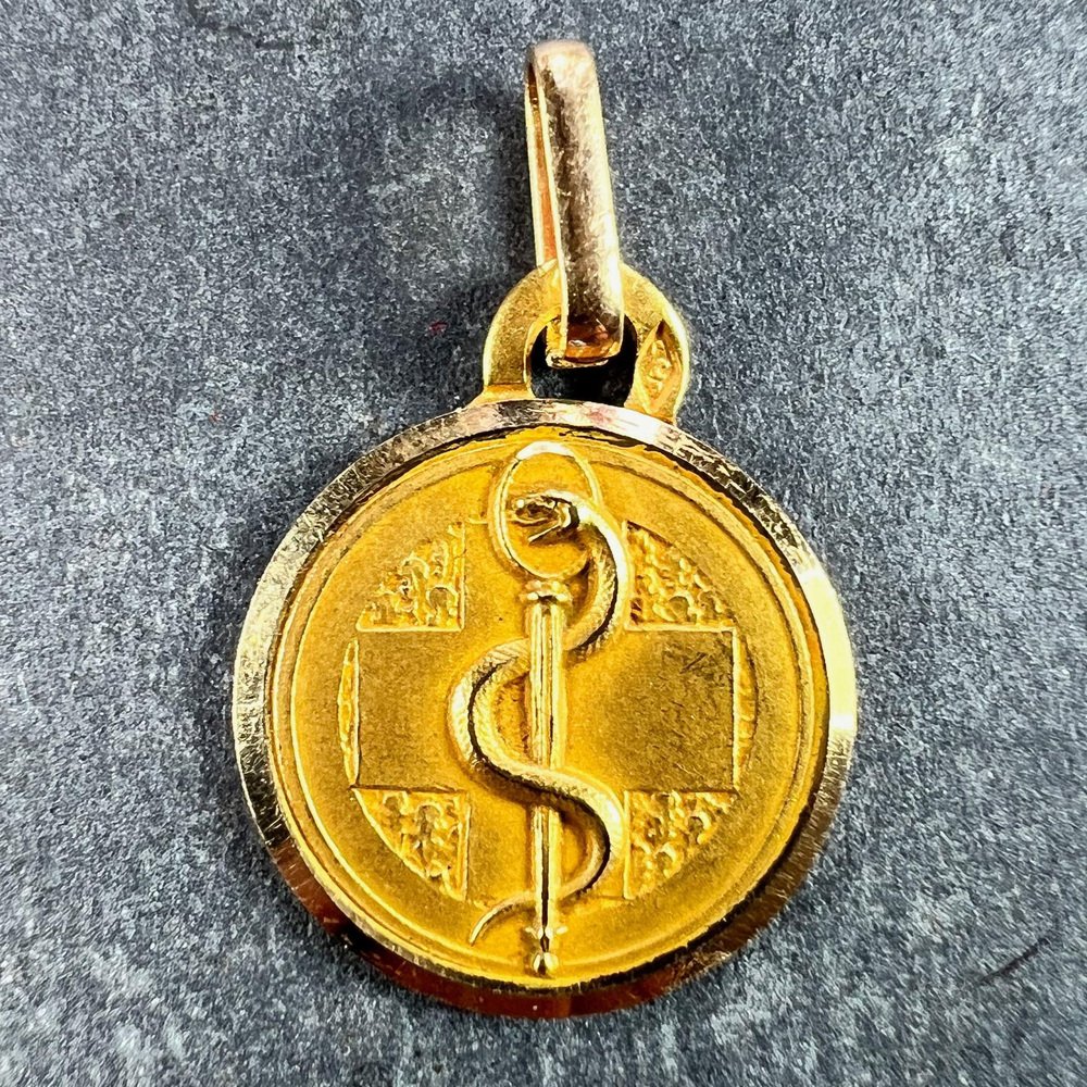 French Rod of Asclepius Blood Type Medical 18k Yellow Gold Perroud ...