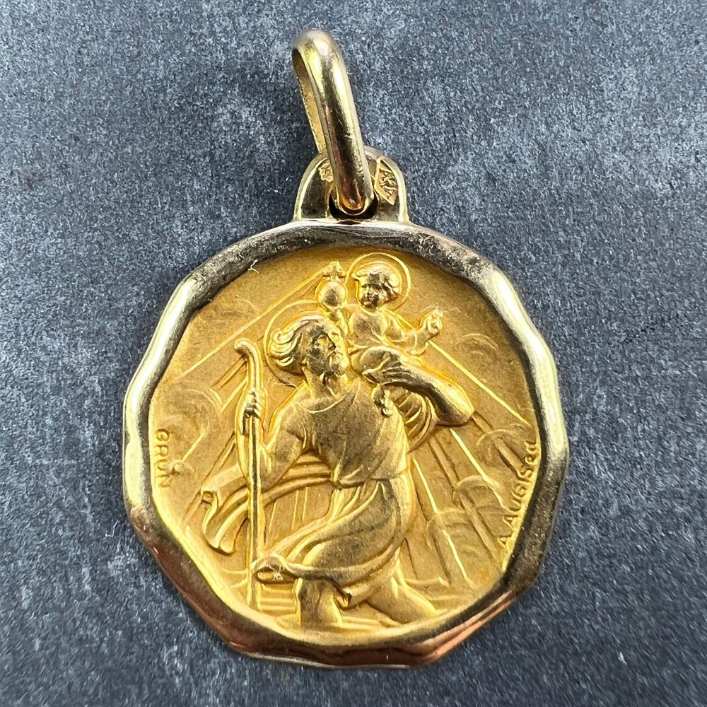 French Saint Christopher 18k Yellow Gold Charm Pendant from Augis Grun ...