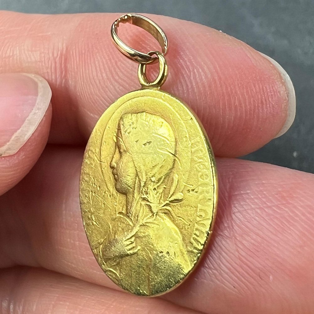 French Virgin Mary Lily Among Lilies 18k Yellow Gold Oval Pendant Medal ...