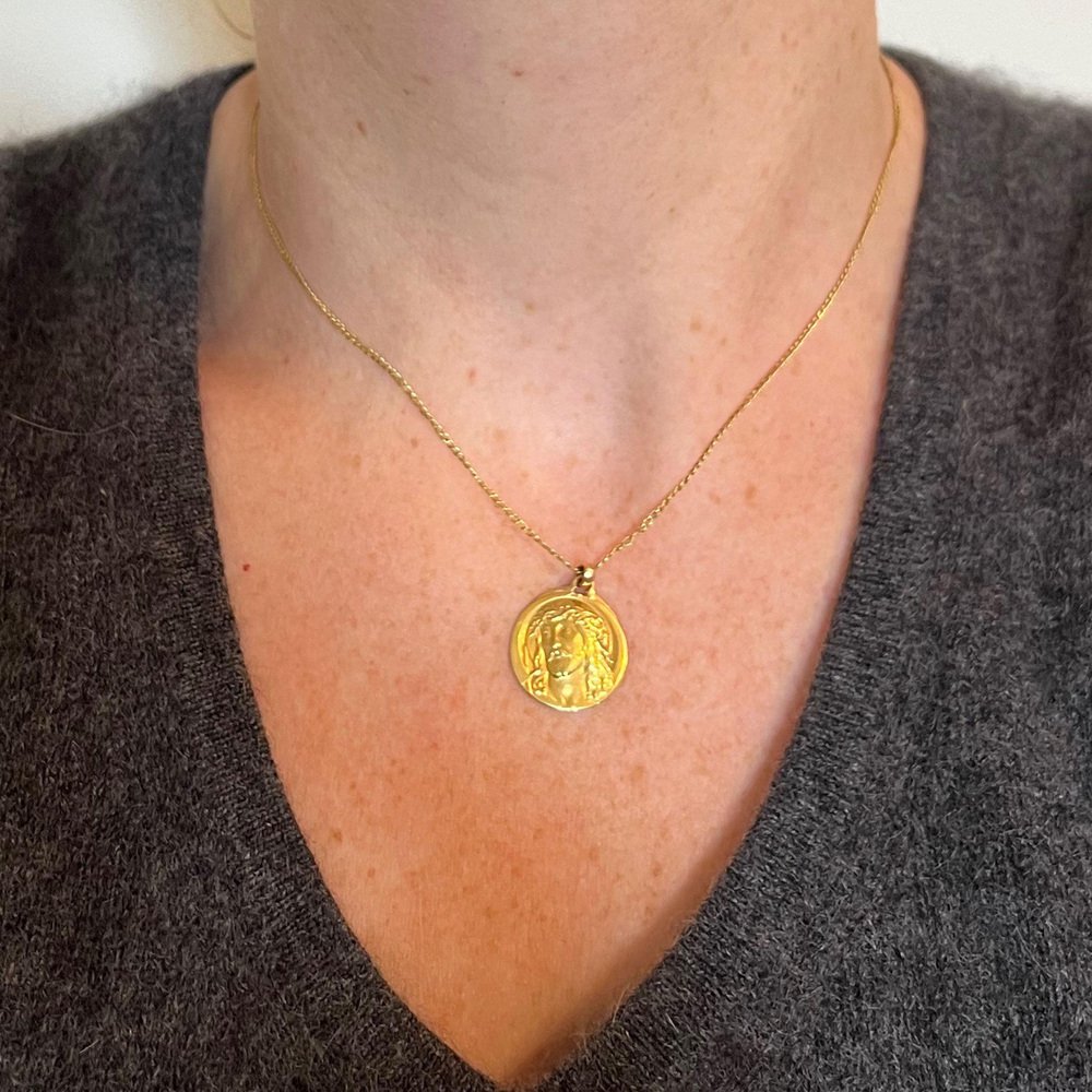 French 18k Yellow Gold Jesus Christ Crown of Thorns Medal Charm Pendant ...
