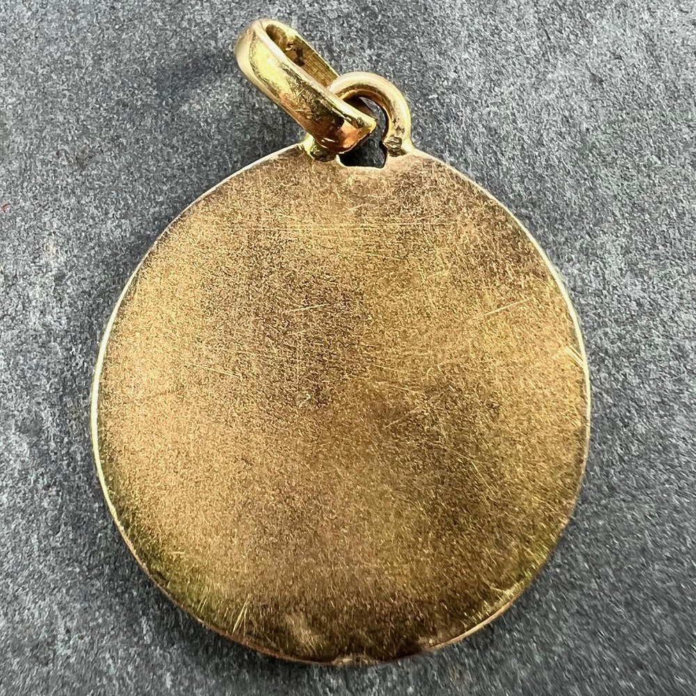 French 18k Yellow Gold Jesus Christ Crown of Thorns Medal Charm Pendant ...