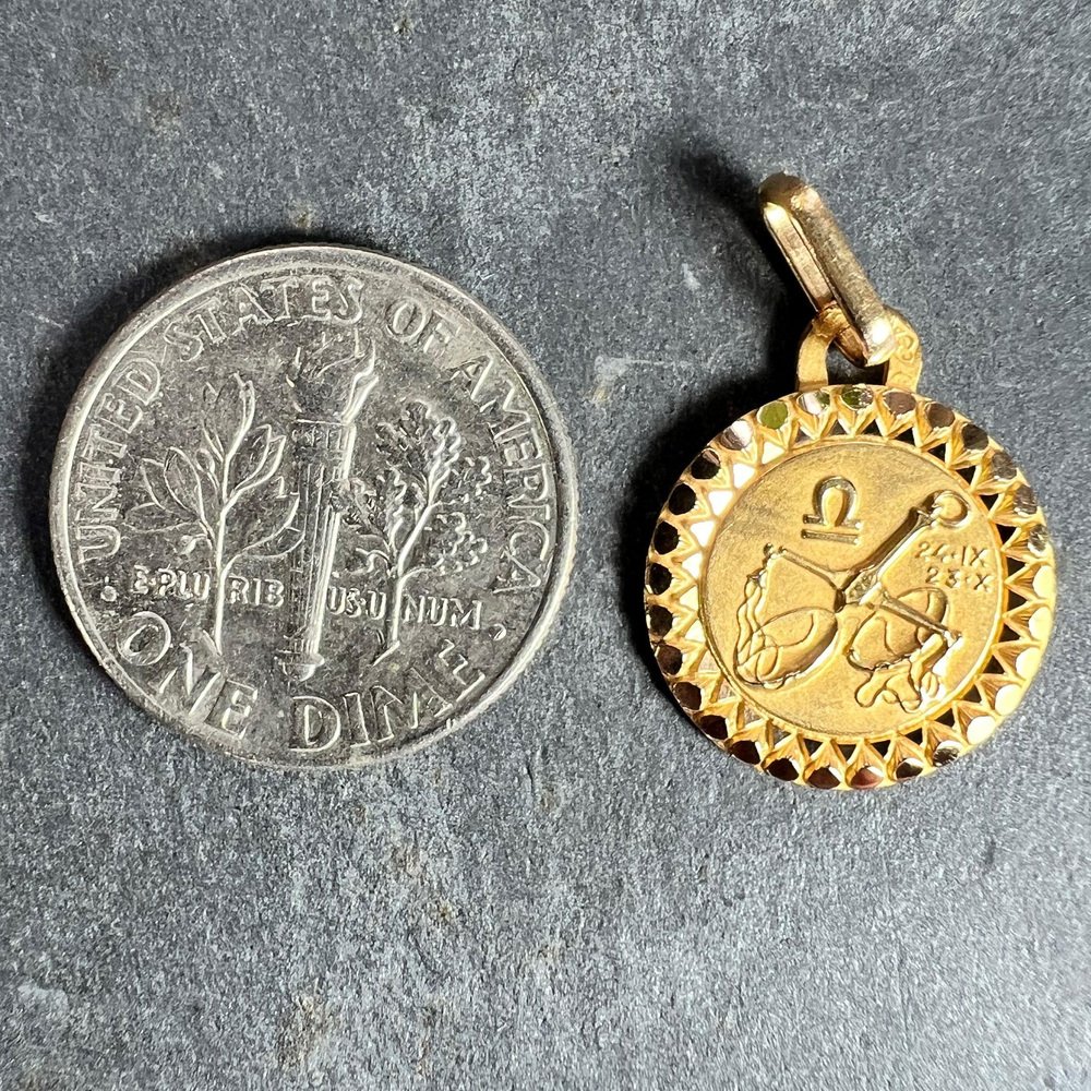 French Libra Zodiac Starsign 18k Yellow Gold Charm Pendant by Perroud ...
