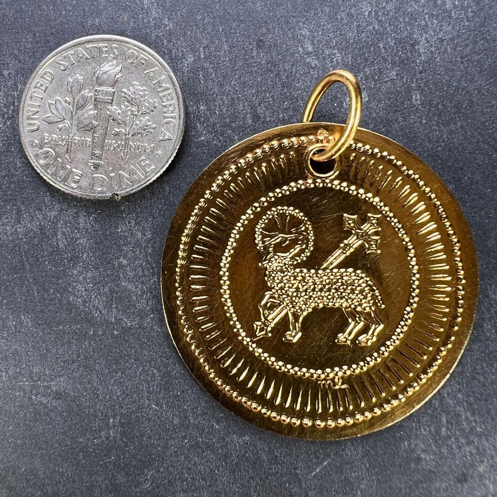 French Lamb of God 18k Yellow Gold Religious Medal Pendant, 1970s for ...
