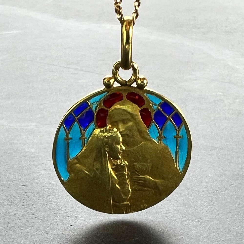 French Holy Communion Plique-a-Jour Enamel 18k Yellow Gold Pendant by ...