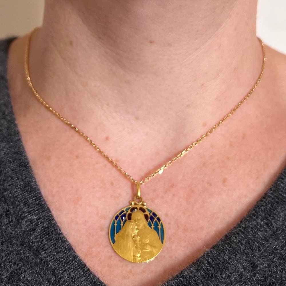 French Holy Communion Plique-a-Jour Enamel 18k Yellow Gold Pendant by ...