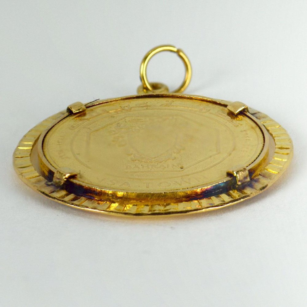 24k Bahrain 10 Dinars Isa Town Coin 18k Yellow Gold Charm Pendant, 1968 ...