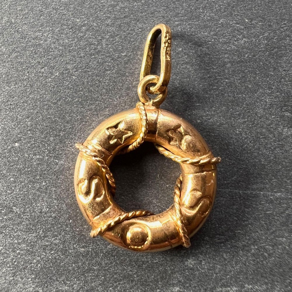 Sos Life Preserver 18k Yellow Gold Charm Pendant, 1950s for sale at Pamono