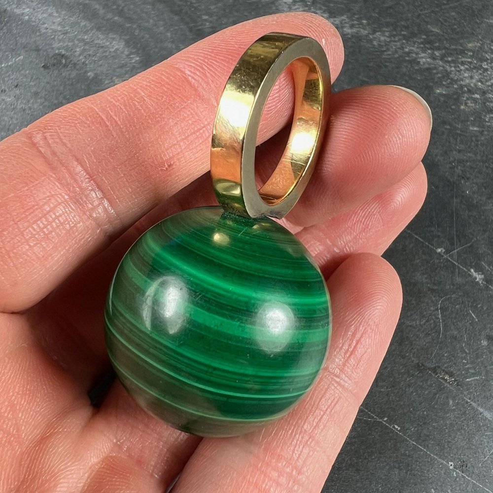 Malachite Sphere 18 Karat Yellow Gold Ring Pendant, 1970s for sale at ...