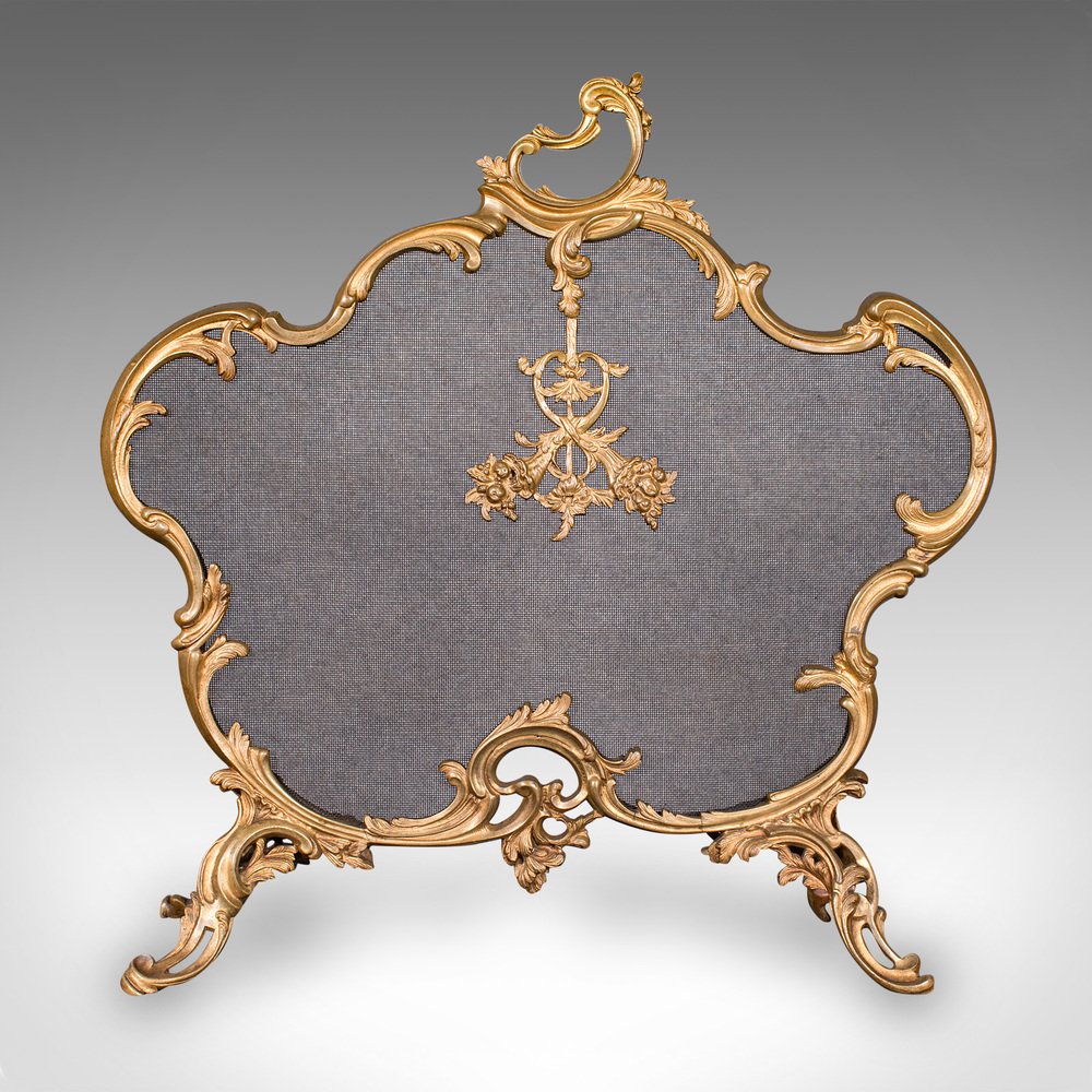 Rococo French Fire Screen in Gilt Brass, 1890s for sale at Pamono