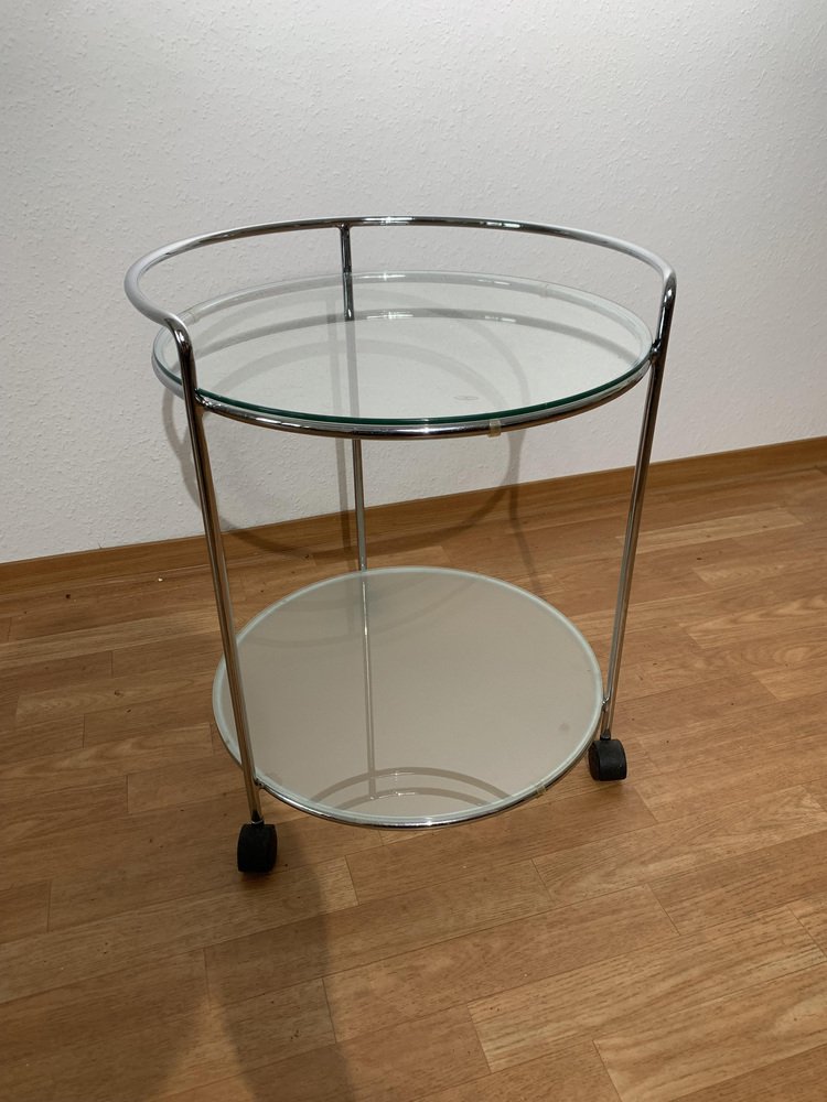 Art Deco Round Chrome-Plated Serving Trolley with Glass Plates for sale ...