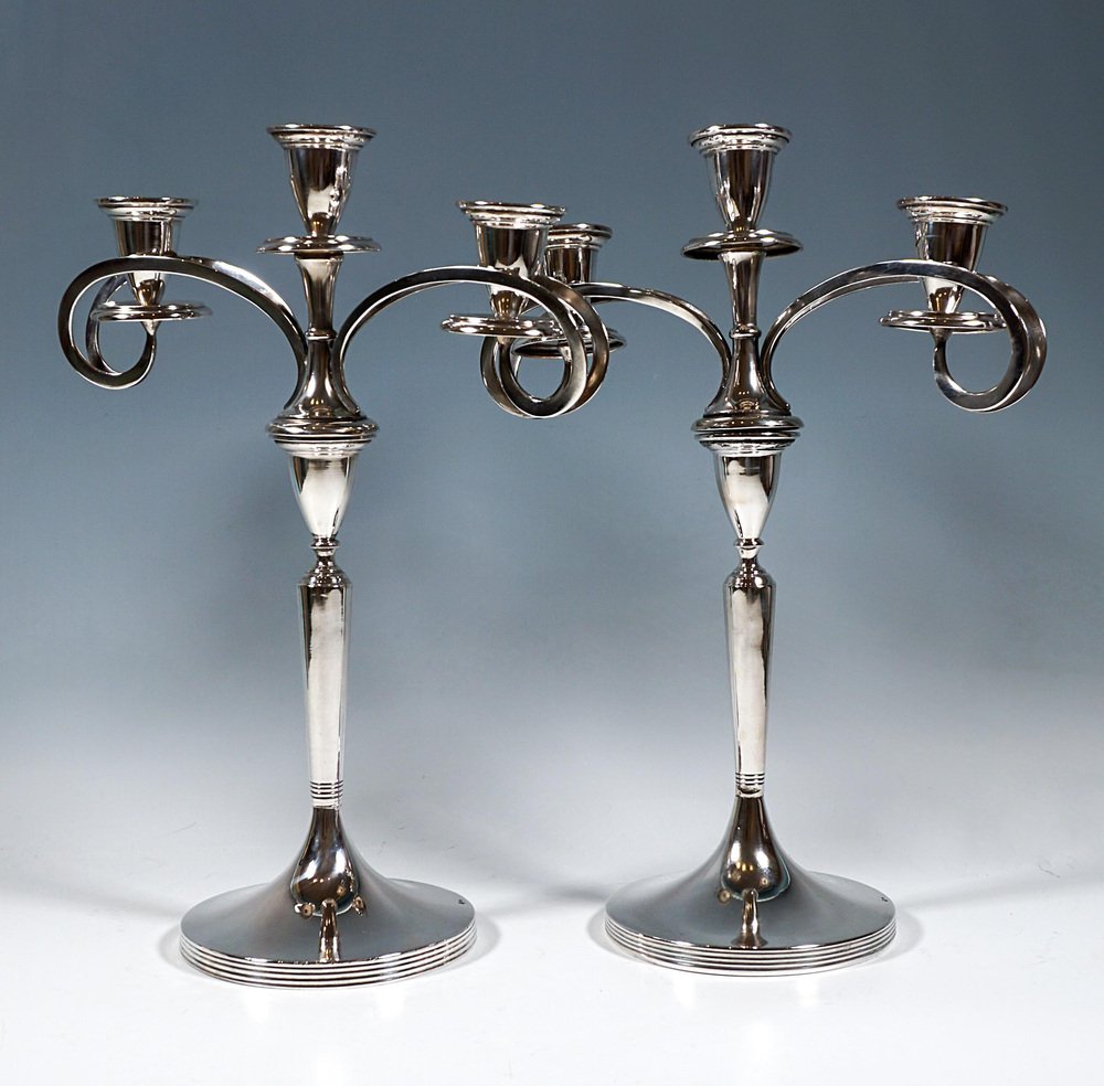 Art Nouveau Silver Three-Flame Candelabra from Lippa & Co, 1890s, Set ...