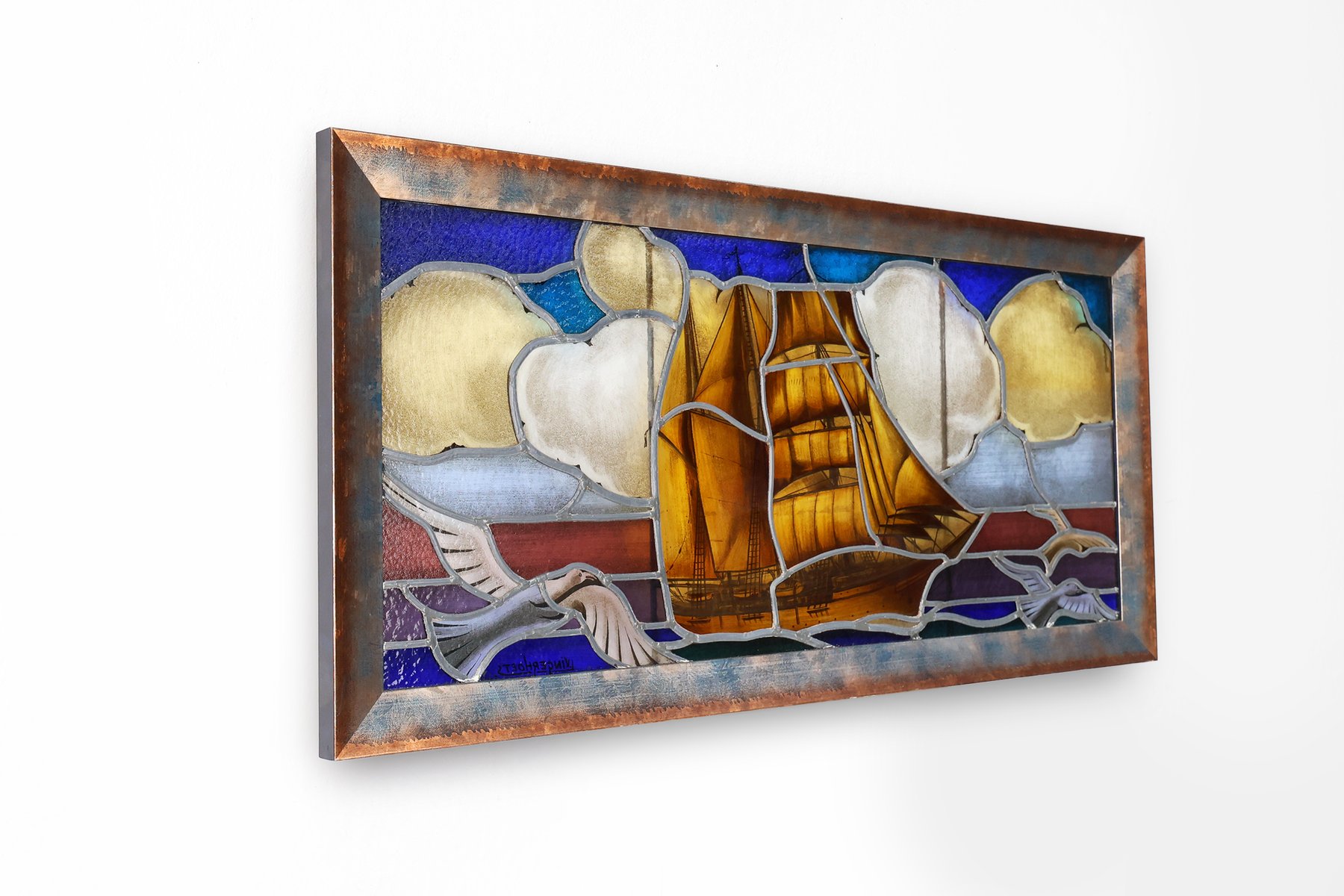Framed Stained Glass Window by Leo Vingerhoets, 1950s for sale at Pamono