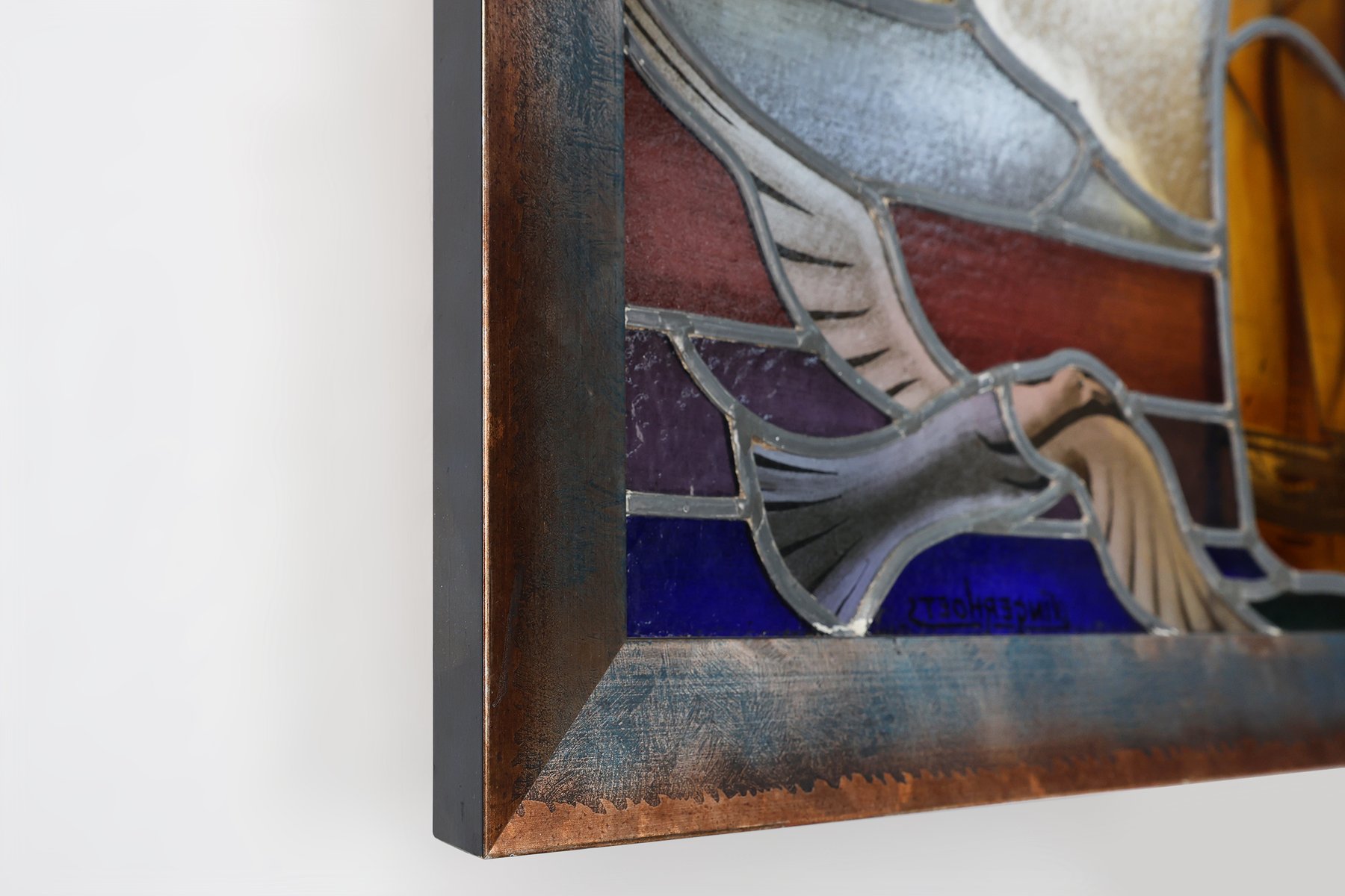 Framed Stained Glass Window by Leo Vingerhoets, 1950s for sale at Pamono