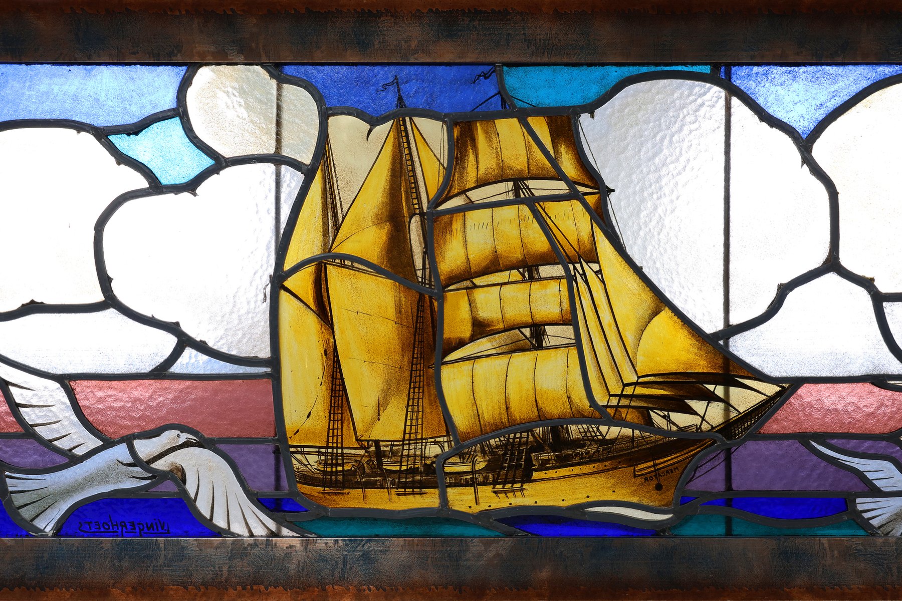 Framed Stained Glass Window by Leo Vingerhoets, 1950s for sale at Pamono