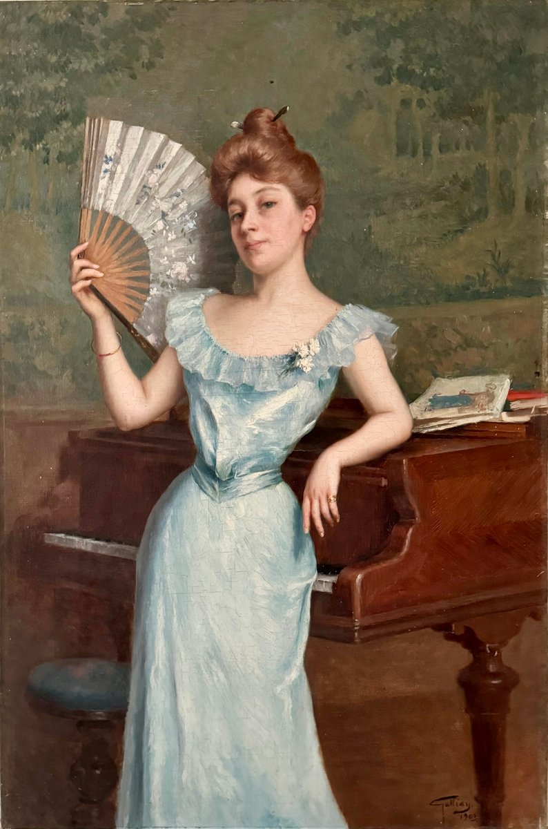 Octave Gallian, Lady with Fan, 1903, Oil on Canvas for sale at Pamono