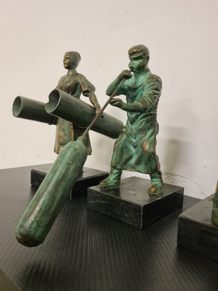 Bronze Figures Depicting Glass Process, 1980s, Set of 4 for sale at Pamono