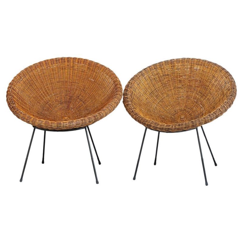 Wicker Seats with Iron Frame, 1950s for sale at Pamono