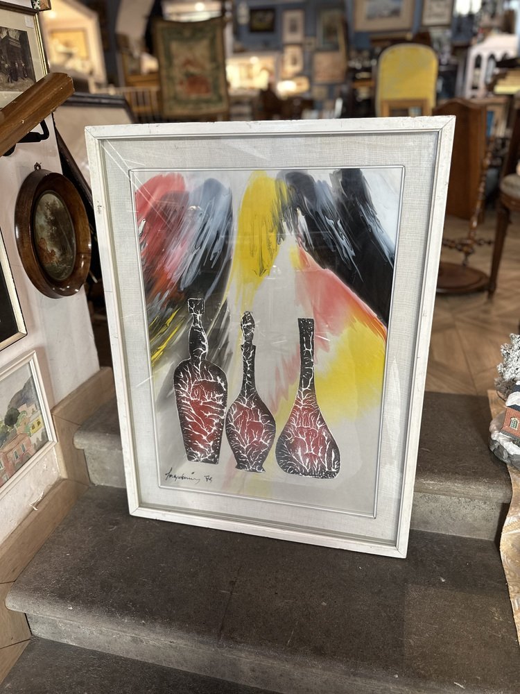 Sage Vernis / Gino Falzon, Natura morta, anni '70, acrilico e carta, con cornice in vendita su ...