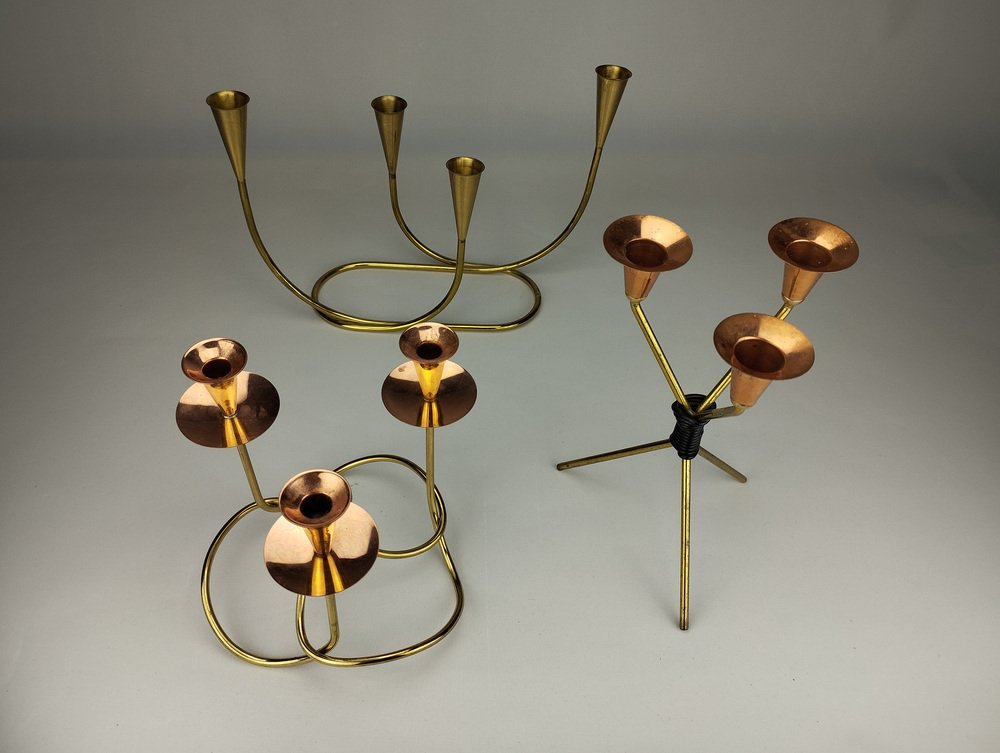 Mid-Century Brass and Copper Candlesticks, 1950s, Set of 3 for sale at ...