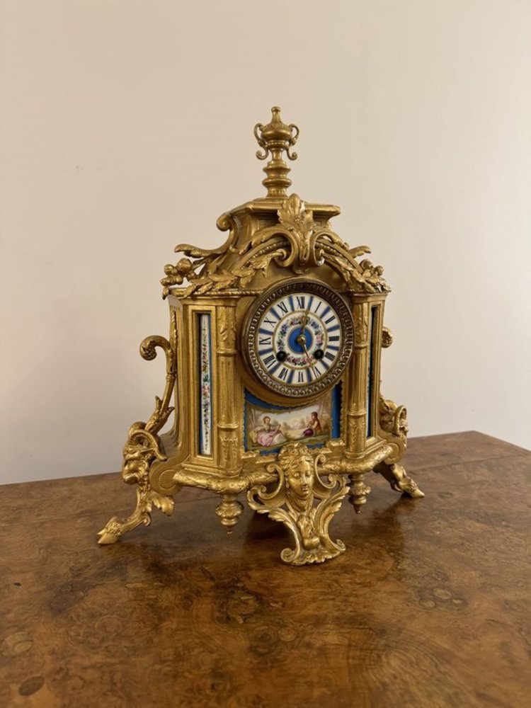 19th Century French Gilt Metal and Porcelain Mantle Clock, 1860 for ...