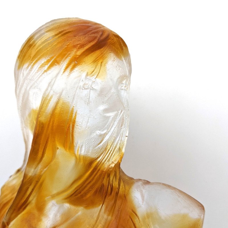 Female Bust Sculpture in Murano Glass with Amber Reflections from ...