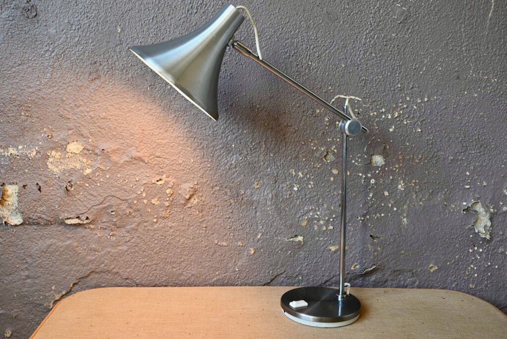 Industrial Architect Desk Lamp with Adjustable Trumpet Arm in Brushed ...
