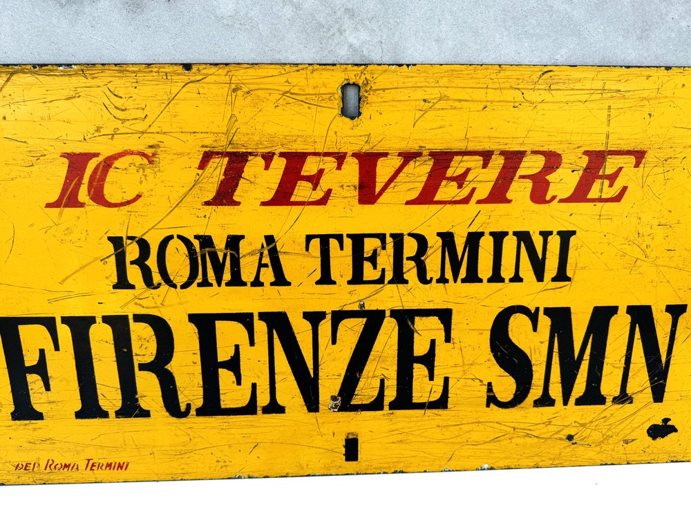 Vintage Italian Double-Sided Metal Train Route Sign: Roma Termini to ...