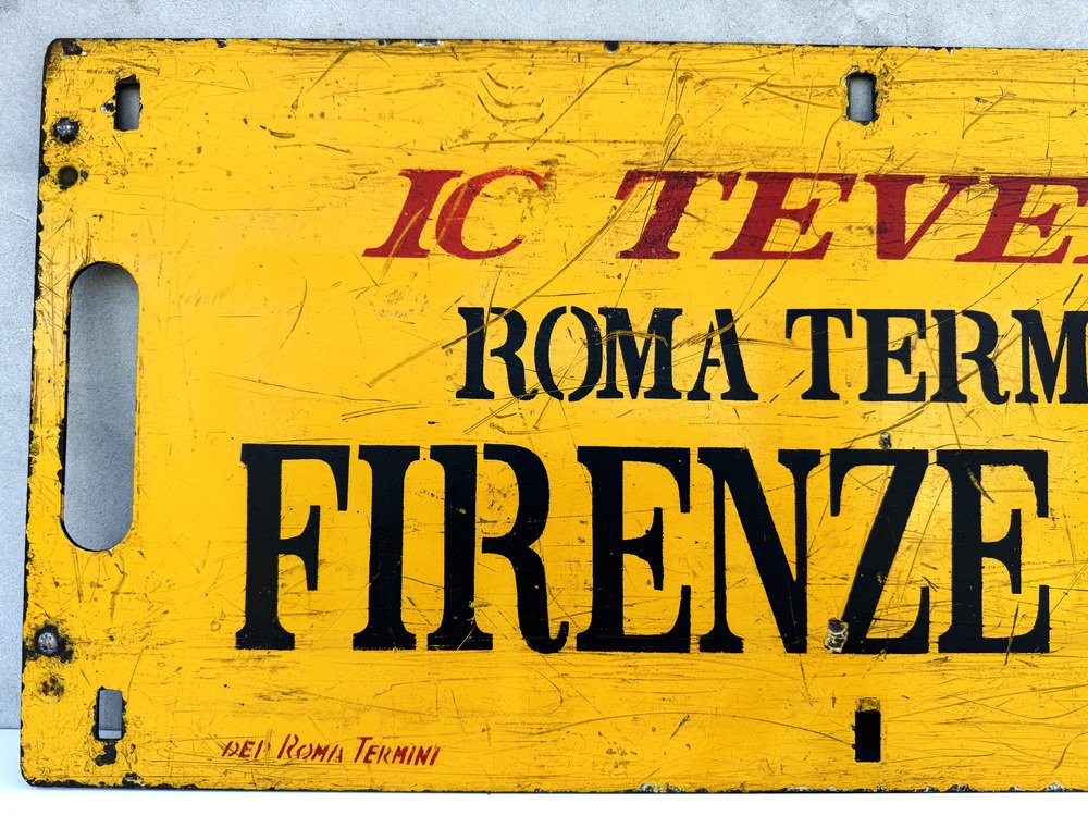 Vintage Italian Double-Sided Metal Train Route Sign: Roma Termini to ...