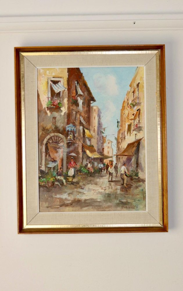 Moriani, City Street Scene, 1960s, Oil on Canvas for sale at Pamono