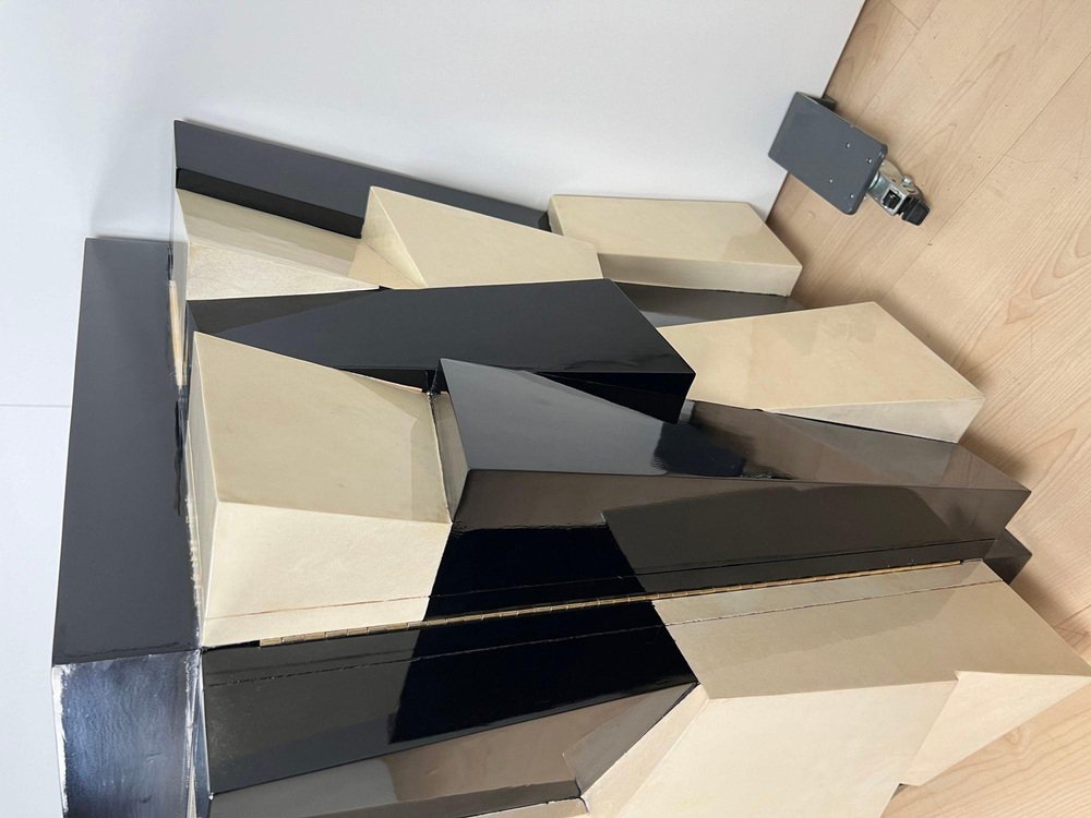 Wood, Parchment, Glass and Lacquer Sideboard in the style of Paul Evans ...