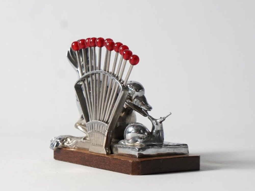 Art Deco Benjamin Rabier Chrome on Wooden Plate Cocktail Set, 1930s for ...