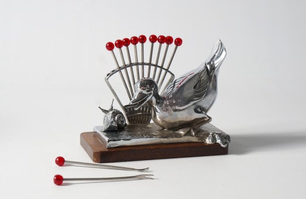 Art Deco Benjamin Rabier Chrome on Wooden Plate Cocktail Set, 1930s for ...