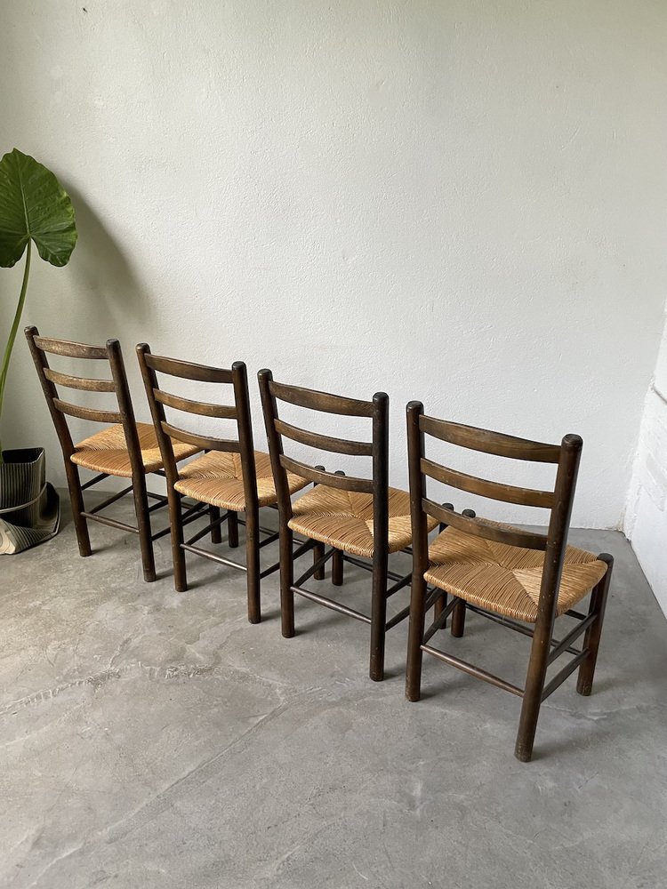 Straw Chairs by Dudouyt, 1950s, Set of 4 for sale at Pamono